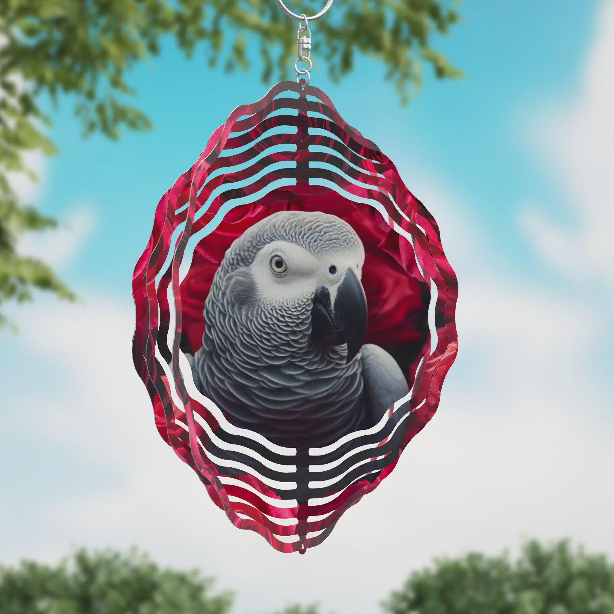 African Grey Among Roses 8" or 10" Wind Spinner – Northcraft's Parrot ...